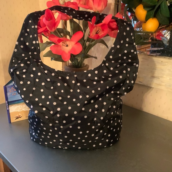 Chico's | Bags | Chico Polka Dot Packable Tote Black White Material ...